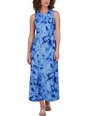 POINT Satin Column Dress Blue Tye Dye