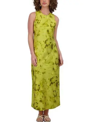 POINT Satin Column Dress Green Tye Dye
