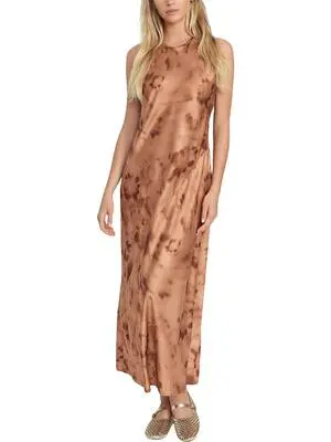 POINT Satin Column Dress Tan Tye Dye
