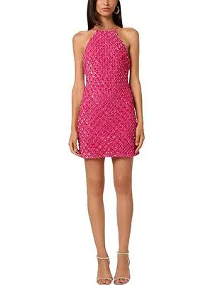 LIV FOSTER Violet Beaded Mini Dress - Hyper Pink