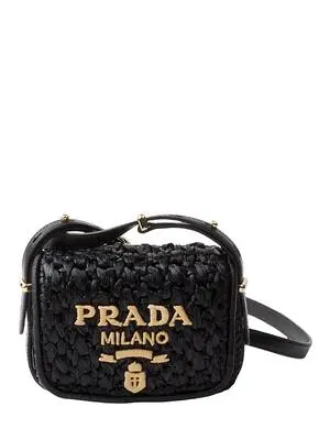 Prada Crochet And Leather Shoulder Bag Black