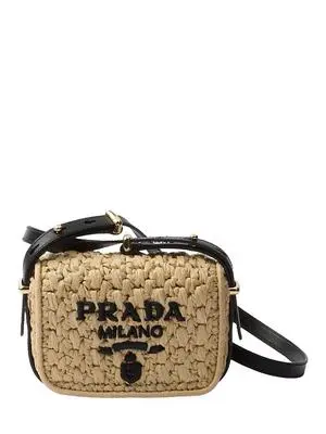 Prada Crochet And Leather Shoulder Bag - Natural