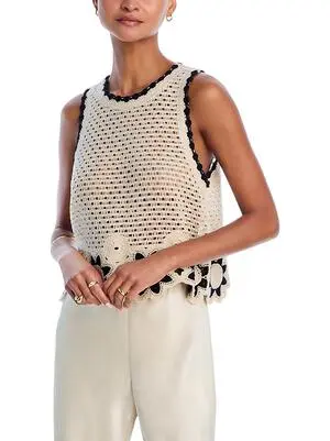Aqua Crocheted Sleeveless Sweater - Natural/black
