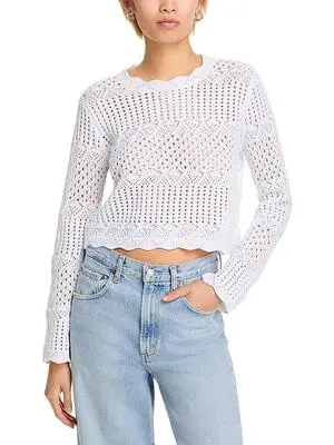 Aqua Crocheted Scallop Edge Sweater - White