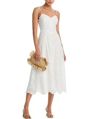 Aqua Eyelet Sweetheart Midi Dress - White
