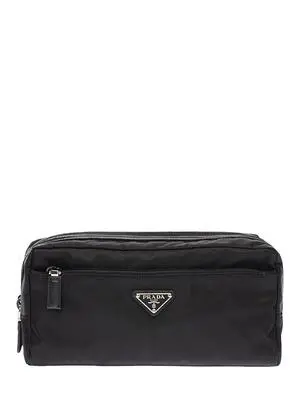 Prada Re-nylon And Saffiano Leather Travel Pouch - Black