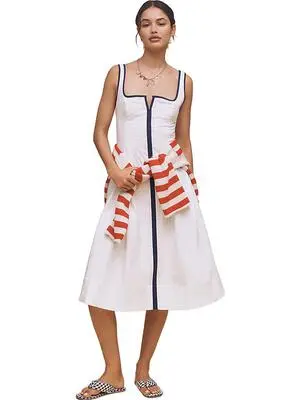 Maeve Maeve Arlette Square-Neck Piped Midi Dress Blue