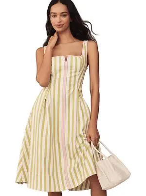 Maeve Maeve Arlette Square-Neck Piped Midi Dress Green
