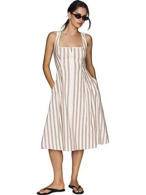 Maeve Arlette Square-neck Piped Midi Dress - Neutral Pattern