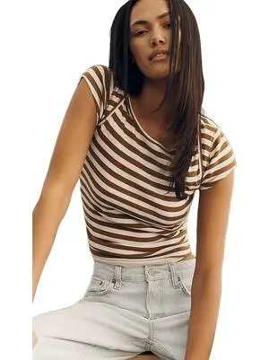 PILCRO Short-Sleeve Envelope Tee Ivory Stripe