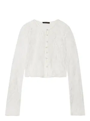 Kiki De Montparnasse Dominique Cropped Faux Pearl-embellished Cotton-blend Lace Top - Neutrals