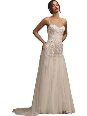 Watters Wtoo Tia Embroidered Tulle A-line Gown - Ivory Blush