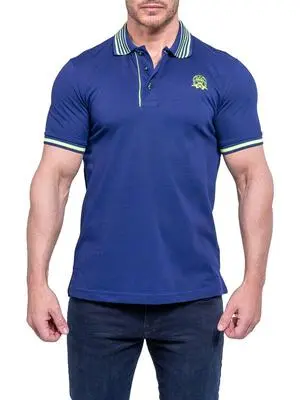 MACEOO Tipped Embroidered Logo Polo - Blue