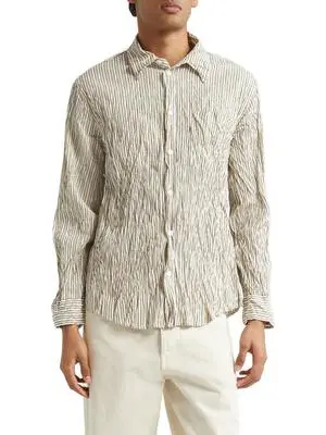 Bottega Veneta Crushed Technical Cotton Poplin Button-up Shirt - 8773 Beige/ White/ Black