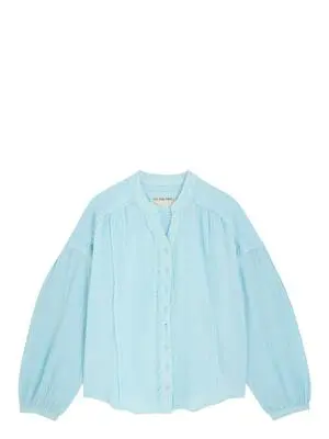 Free People Valley Double Cloth Cotton Blouse - Light Blue