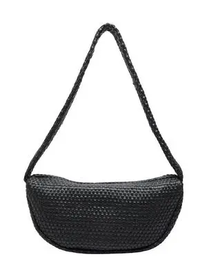 ST. AGNI Latice Weave Crescent Leather Shoulder Bag