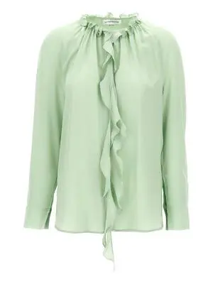Victoria Beckham Ruffle Silk Blouse - Green