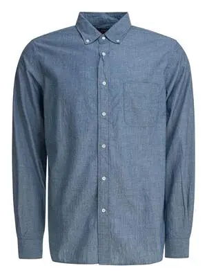 BEAMS Button-down Collar Selvedge Chambray Shirt - Blue