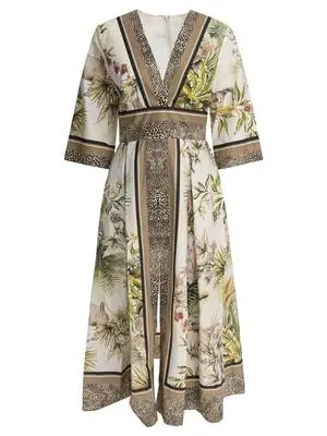 Elie Saab Printed Cotton Midi Dress - Green