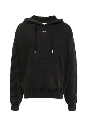 Off White Cotton Hoodie Sweatshirt - Black