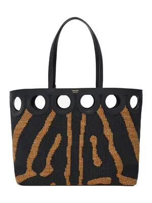 FERRAGAMO Gancini Outline Raffia Tote Bag - Black