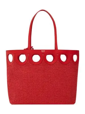 FERRAGAMO Gancini Outline Raffia Tote Bag - Red