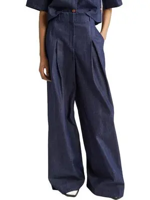 Lafayette 148 New York Warren Inverted Pleat Wide-leg Trousers - Indigo