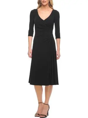 LABOMME Tea Length Jersey Dress - Black