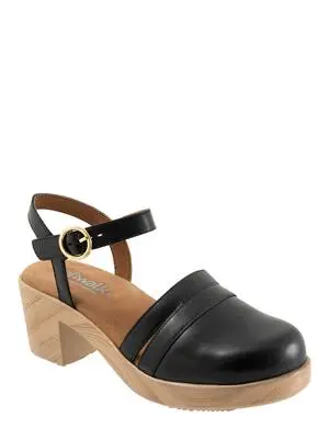 Softwalk Platform Clogs With Ankle Strap - Black