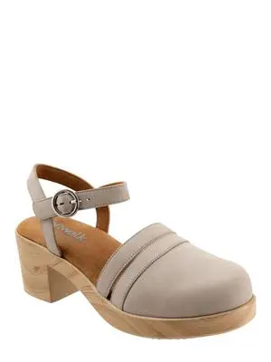 Softwalk Platform Clogs With Ankle Strap - Grey Nubuck