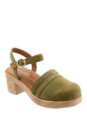 Softwalk Platform Clogs With Ankle Strap - Olive Nubuck