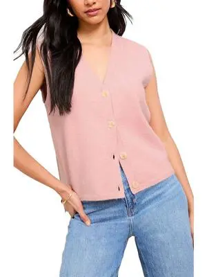 FRIENDS LIKE THESE Button Front V-neck Sweater Vest - Pink