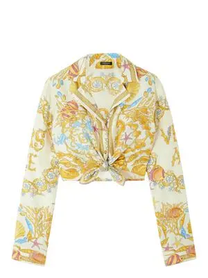 Versace Tie-front Printed Silk-twill Shirt - Yellow