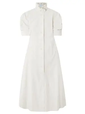 Thierry Colson Venetia Ruffled Pinstriped Midi Dress - White