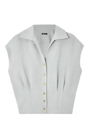 Loro Piana Evangeline Pleated Linen Shirt - Blue
