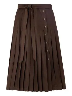 Loro Piana Yasmina Belted Pleated Linen-twill Wrap Skirt - Brown