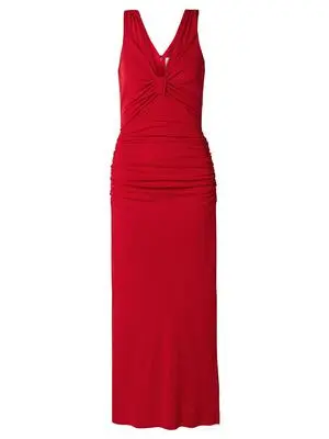 Carolina Herrera Ruched Stretch-jersey Maxi Dress - Red