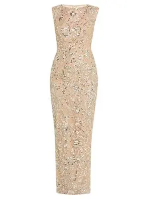 Bronx And Banco Floral-embroidered Gown - Silver