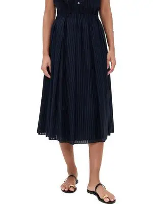 Theory Striped Pleated Skirt - Nocturne Navy
