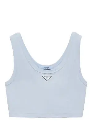 Prada Logo-Plaque Cropped Tank Top Light Blue