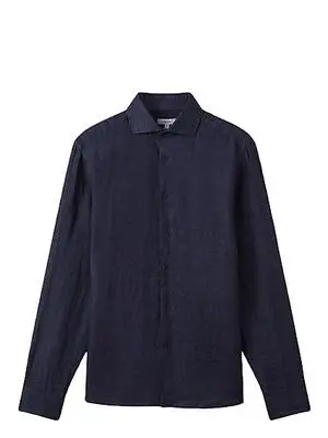 REISS Ruban Cutaway-collar Regular-fit Linen Shirt Xxl Navy