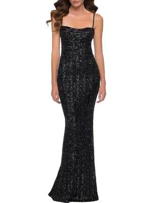 LA FEMME La Femme Modern Sequin Gown