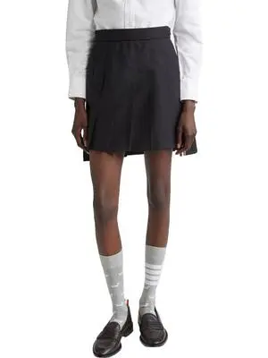 Thom Browne Drop Back Pleated Wool Miniskirt - Black