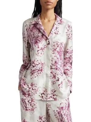 Lafayette 148 New York Spotted Glaze Print Silk Twill Button-up Shirt - Violet Ash Multi