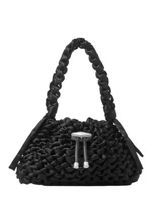 JIMMY CHOO Cinch Small Woven Satin Shoulder Bag - Black/antique Silver