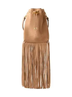 JIMMY CHOO Cinch Mini Toffee Suede Mini Bag With Suede Fringe Tassels - Toffee/toffee/gold