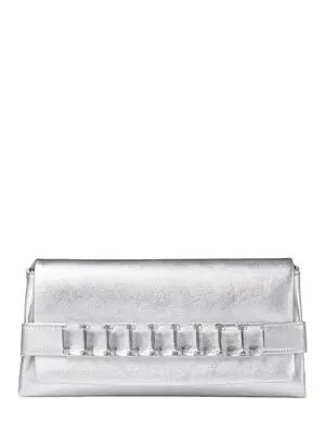 JIMMY CHOO Kya Metallic Nappa Leather Clutch Bag - Silver/crystal