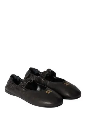 Miu Miu Ruches Nappa Leather Ballerinas - Black
