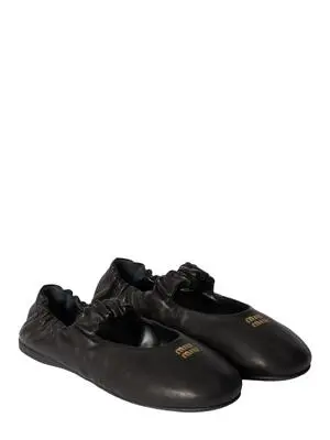 Miu Miu Ruches Nappa Leather Ballerinas - Black