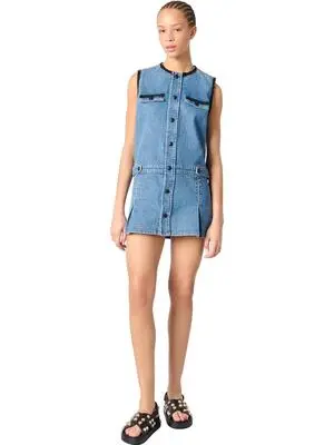 Maje Cotton Denim Mini Dress With Beaded Trim - Blue